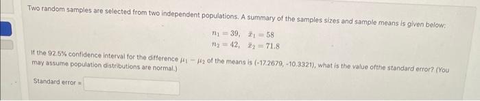 Solved Two random samples are selected from two independent | Chegg.com
