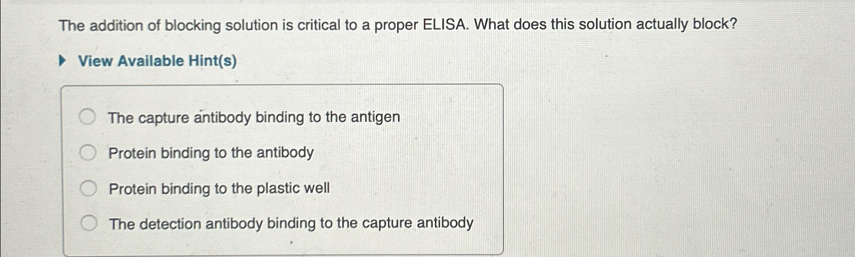 Solved The addition of blocking solution is critical to a | Chegg.com
