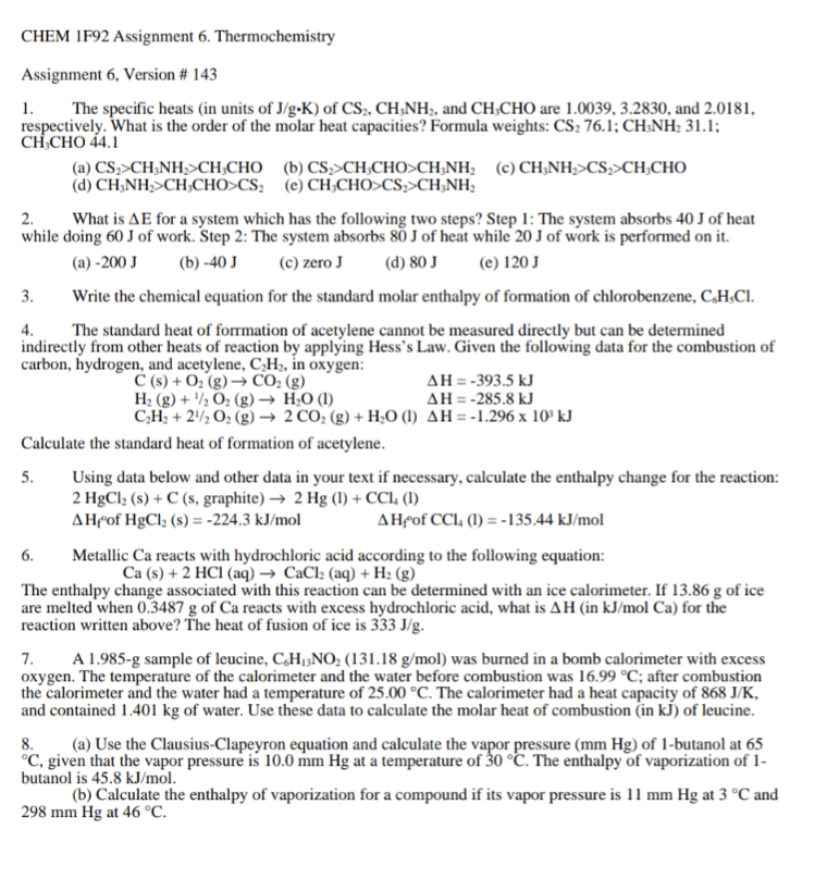Solved Assignment 6 , Version \# 143 1. The specific heats | Chegg.com