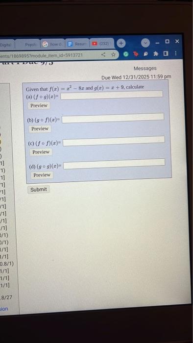Solved Given that f(x)=x2−8x and g(x)=x+9, calculate (a) | Chegg.com
