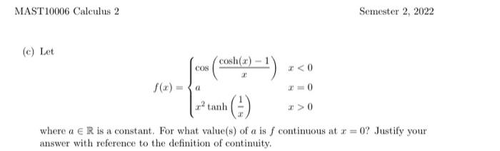 Solved limθ→0cos(θcosh(θ)−1)MAST10006 Calculus 2 (b) | Chegg.com