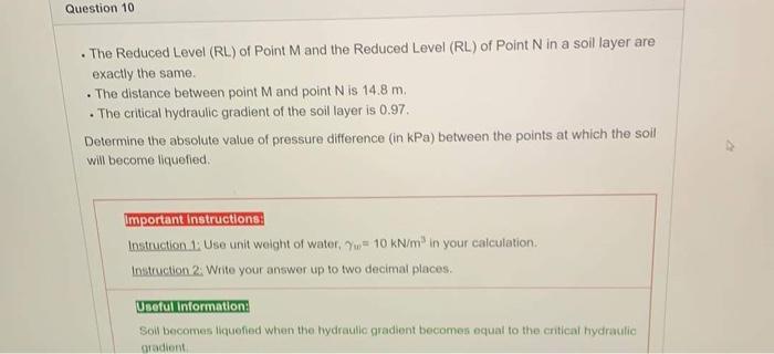 Solved Question 10 . The Reduced Level (RL) of Point M and | Chegg.com