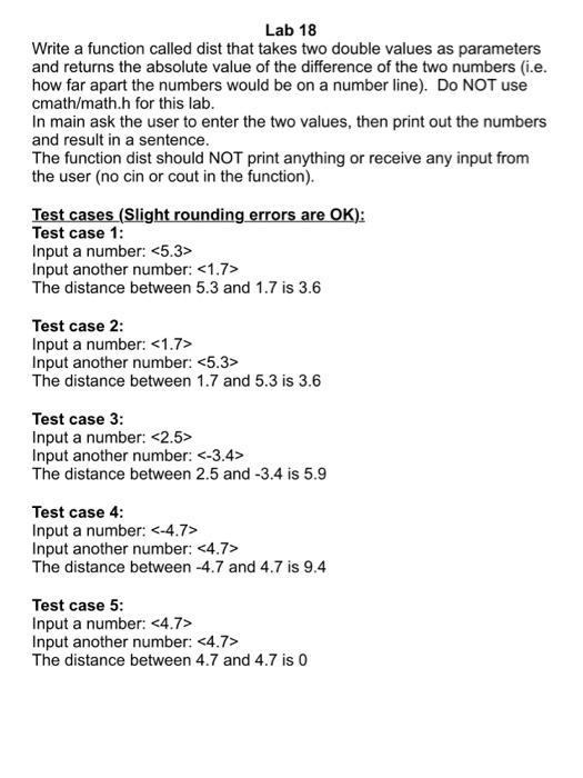 Solved Lab 18 Write a function called dist that takes two | Chegg.com