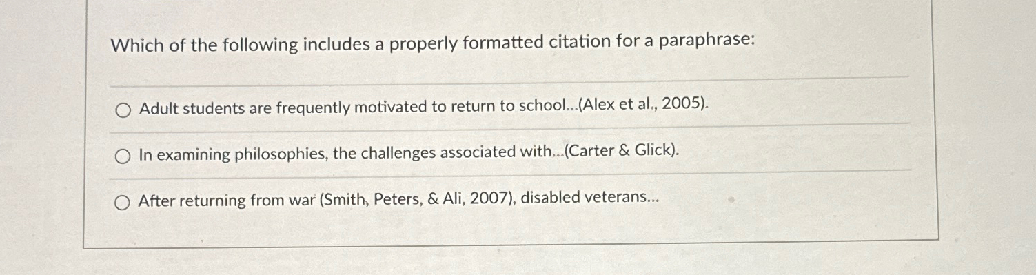 Solved Which of the following includes a properly formatted | Chegg.com