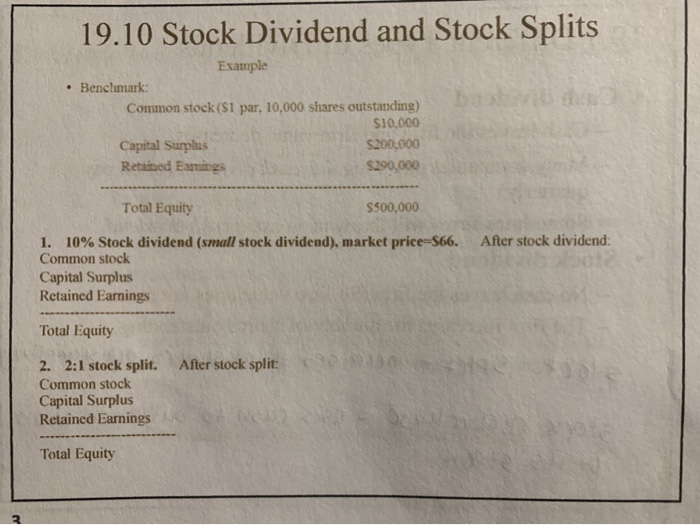 Solved 19.10 Stock Dividend and Stock Splits Example • | Chegg.com Solved 19.10 Stock Dividend and Stock Splits Example • | Chegg.com