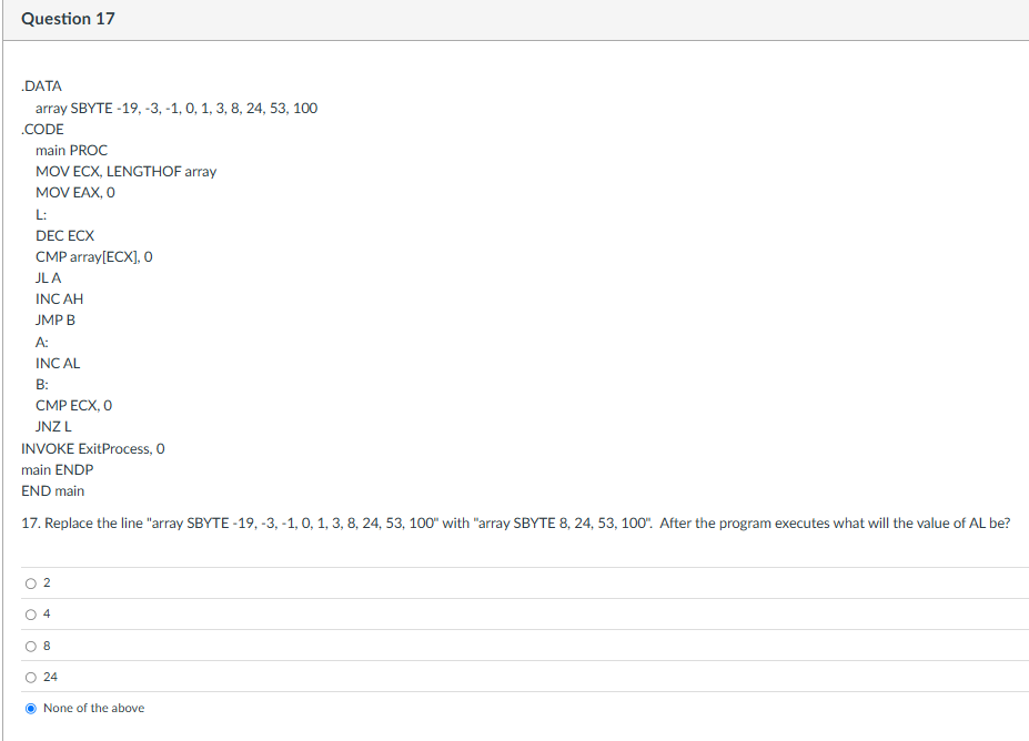 Solved Question 17.DATAarray SBYTE | Chegg.com