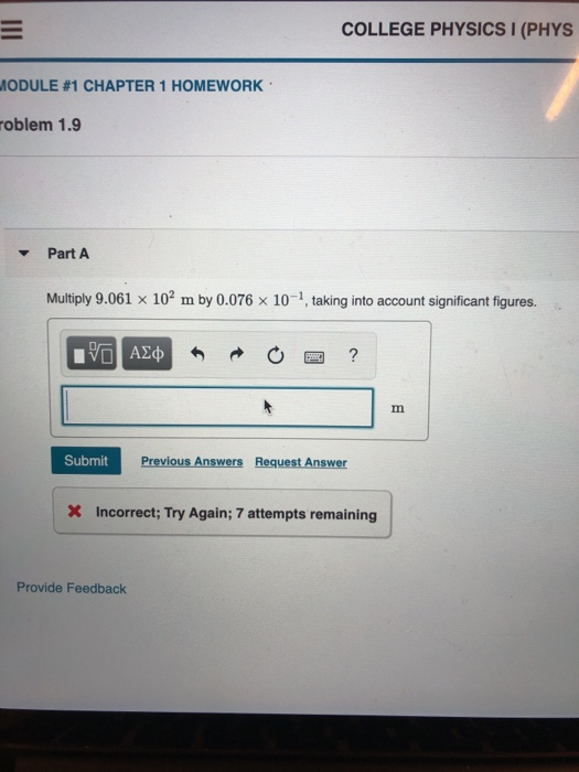 Solved COLLEGE PHYSICS I (PHYS MODULE #1 CHAPTER 1 HOMEWORK | Chegg.com