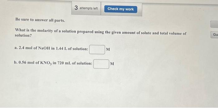 Solved Be sure to answer all parts. What is the molarity of | Chegg.com