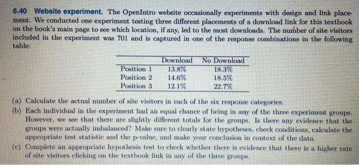 Solved 6.40 Website experiment. The OpenIntro website | Chegg.com