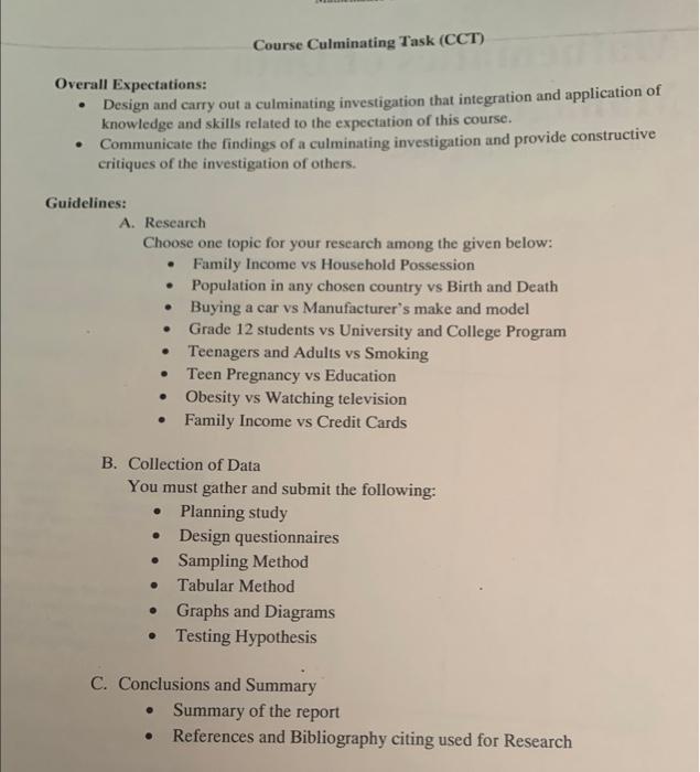 Solved Overall Expectations: - Design and carry out a | Chegg.com