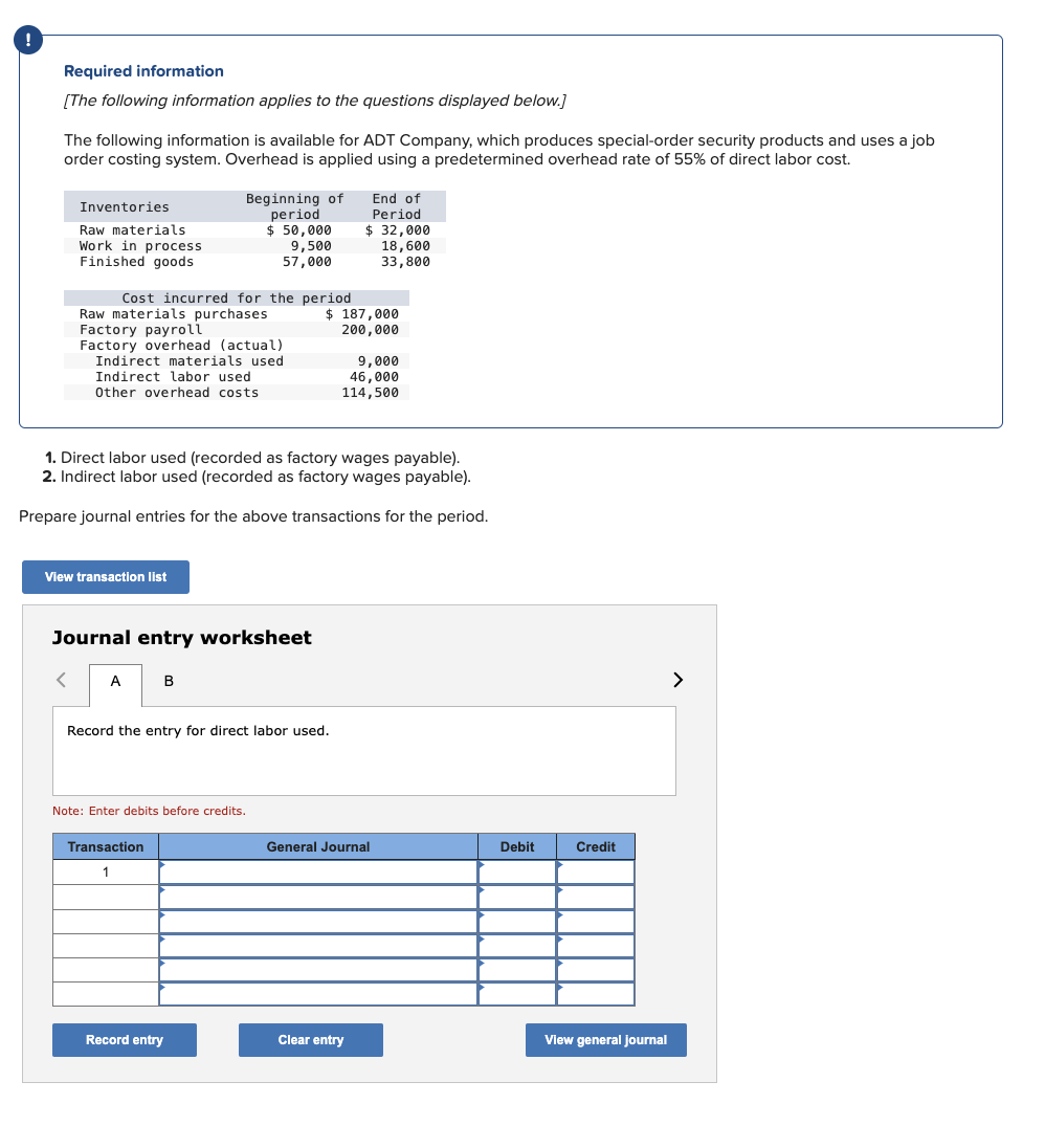 Required information[The following information | Chegg.com