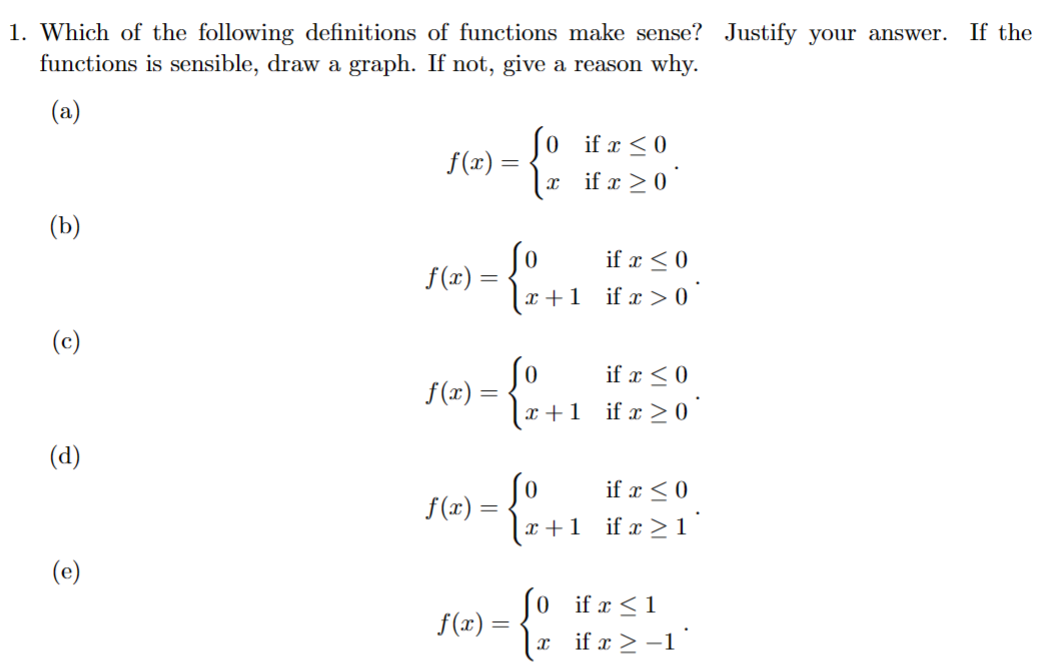 Solved Which of the following definitions of functions make | Chegg.com