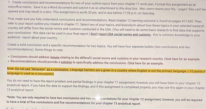 1. Create conclusions and recommendations for two of | Chegg.com