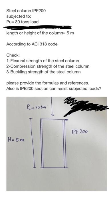 Solved Steel column IPE200 subjected to: Pu=30 tons load | Chegg.com