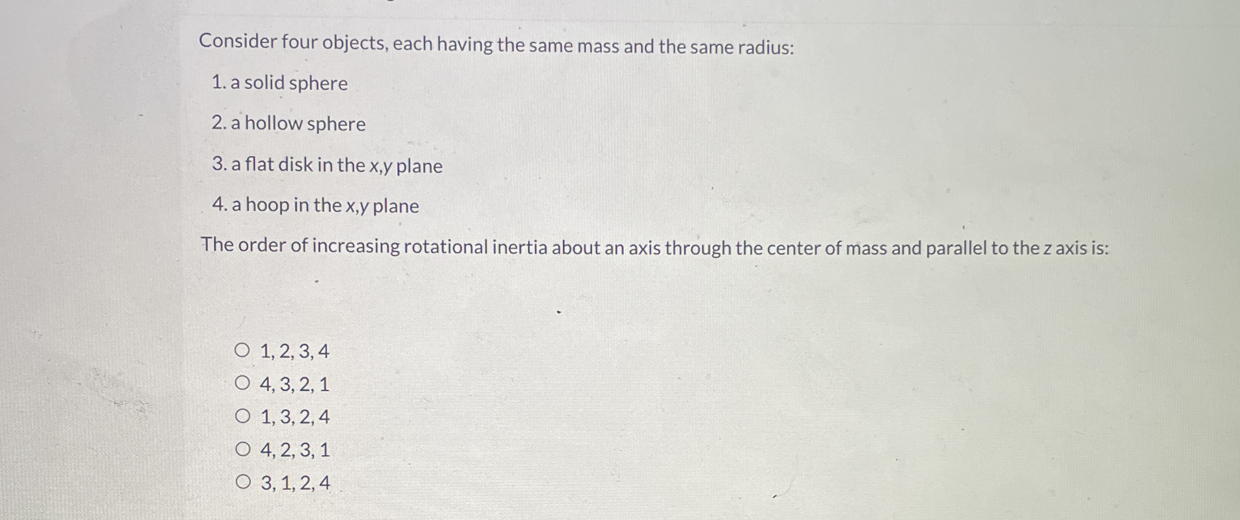 Solved Consider four objects, each having the same mass and | Chegg.com