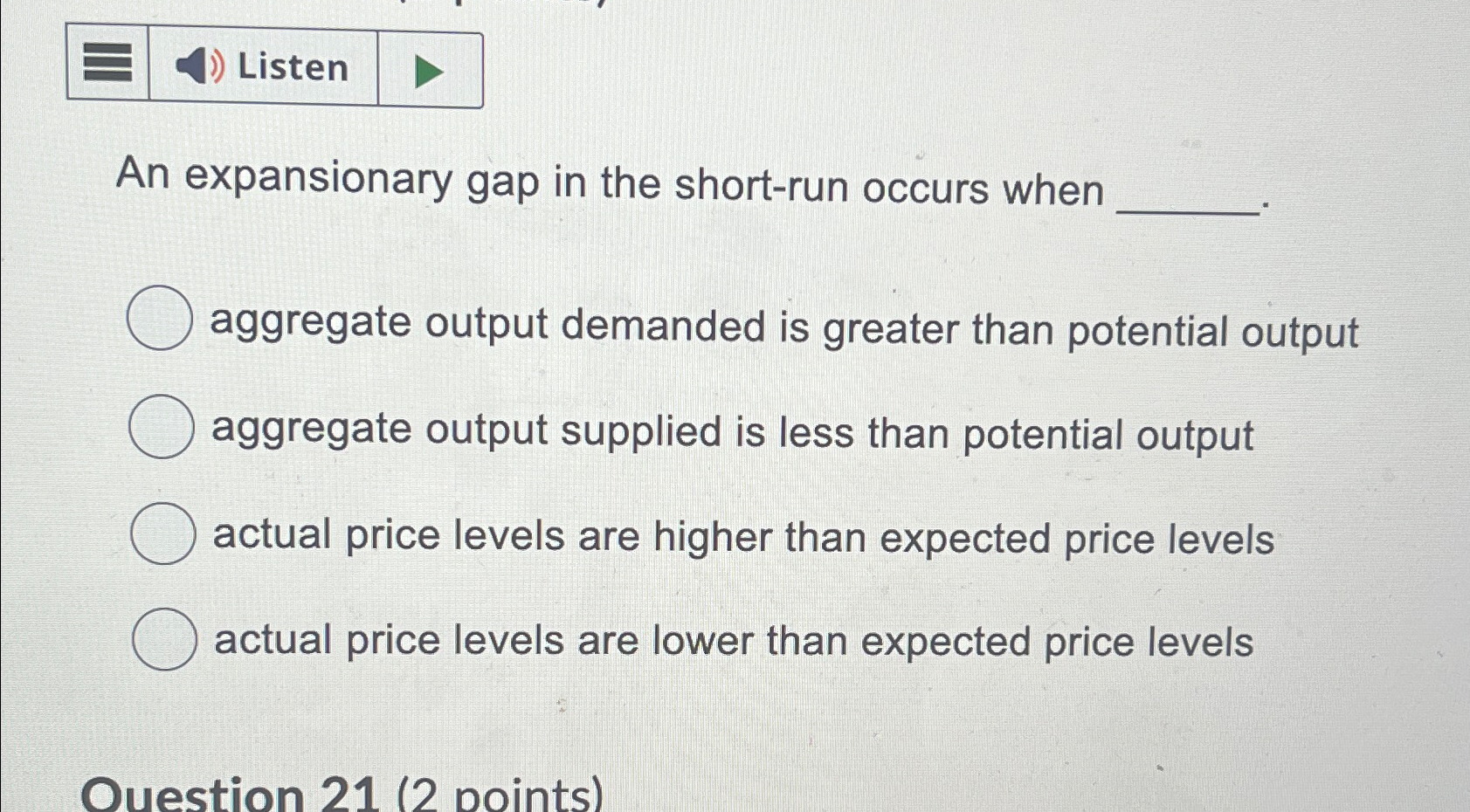 An expansionary gap in the short-run occurs | Chegg.com