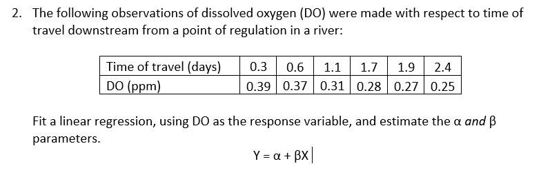Solved The following observations of dissolved oxygen (DO) | Chegg.com