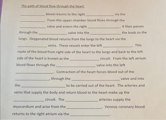 Solved The path of blood flow through the heart: blood | Chegg.com