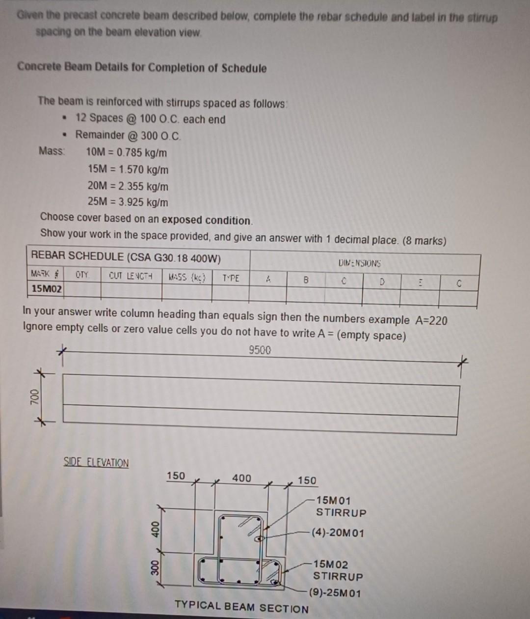 [Solved]: Civen the precast concrete beam describe