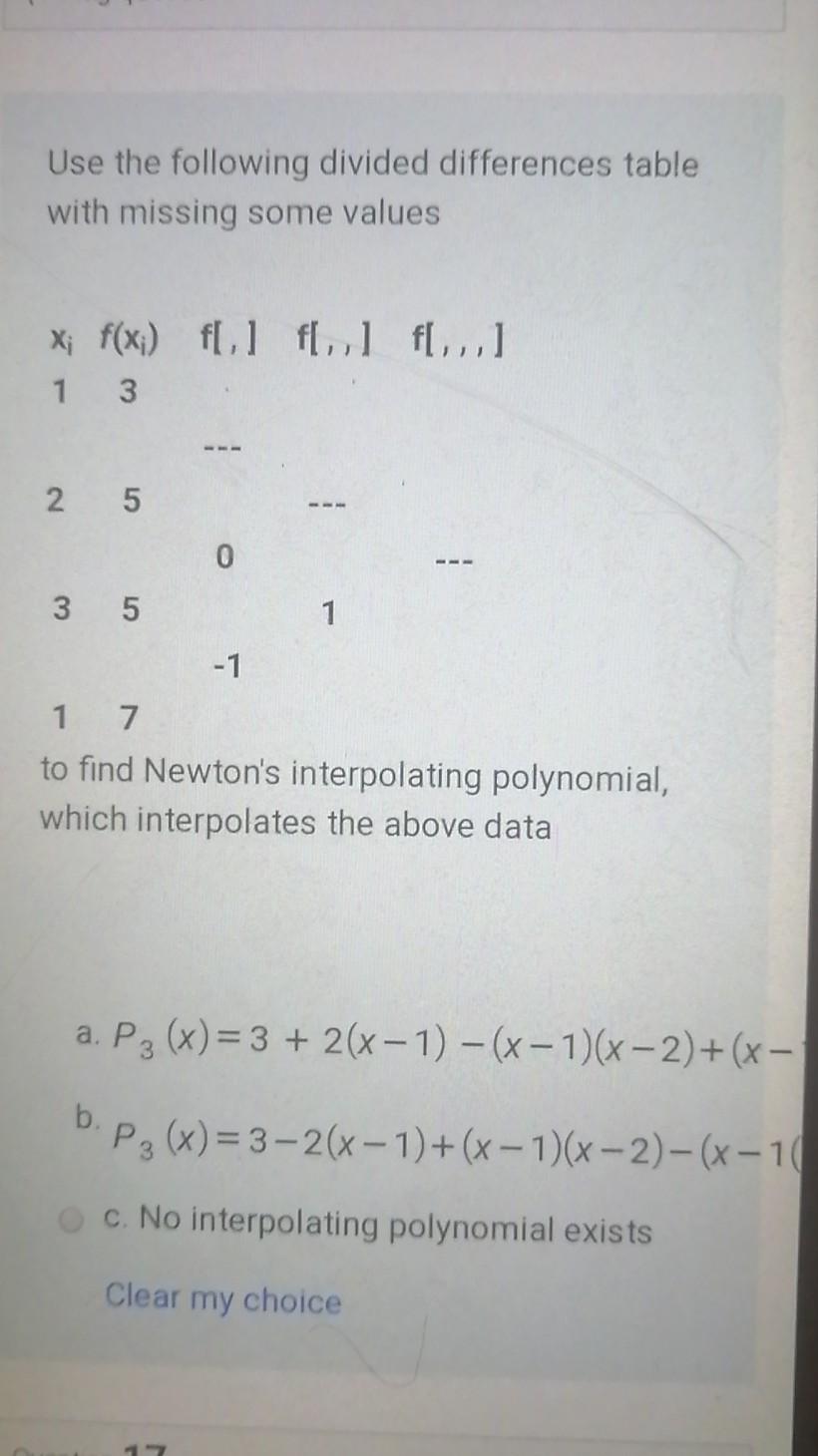 Solved Use the following divided differences table with | Chegg.com