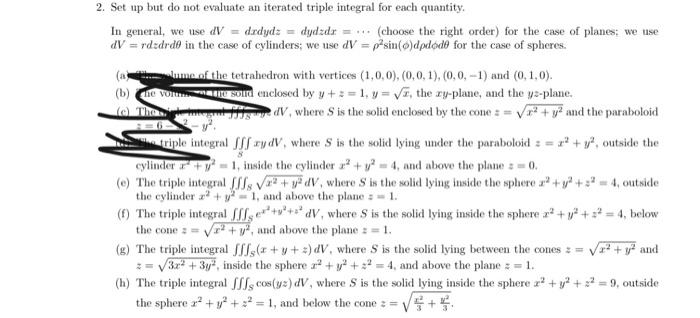 Set up but do not evaluate an iterated triple | Chegg.com