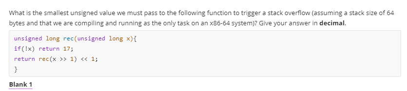 Solved What is the smallest unsigned value we must pass to | Chegg.com