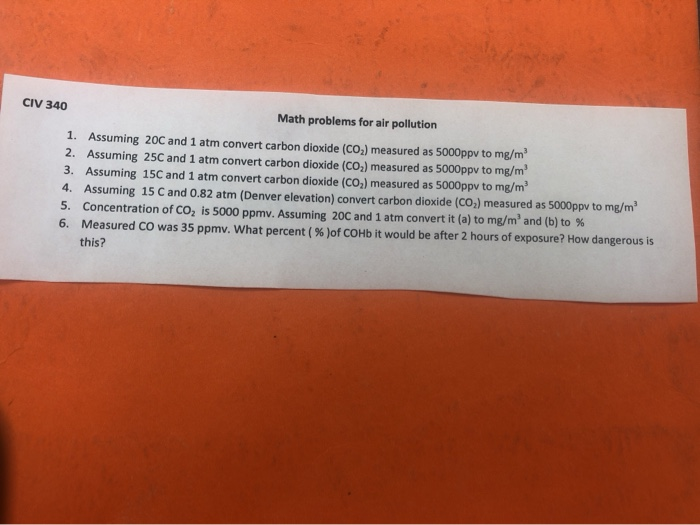 Solved CIV 340 Math problems for air pollution 1. Assuming | Chegg.com