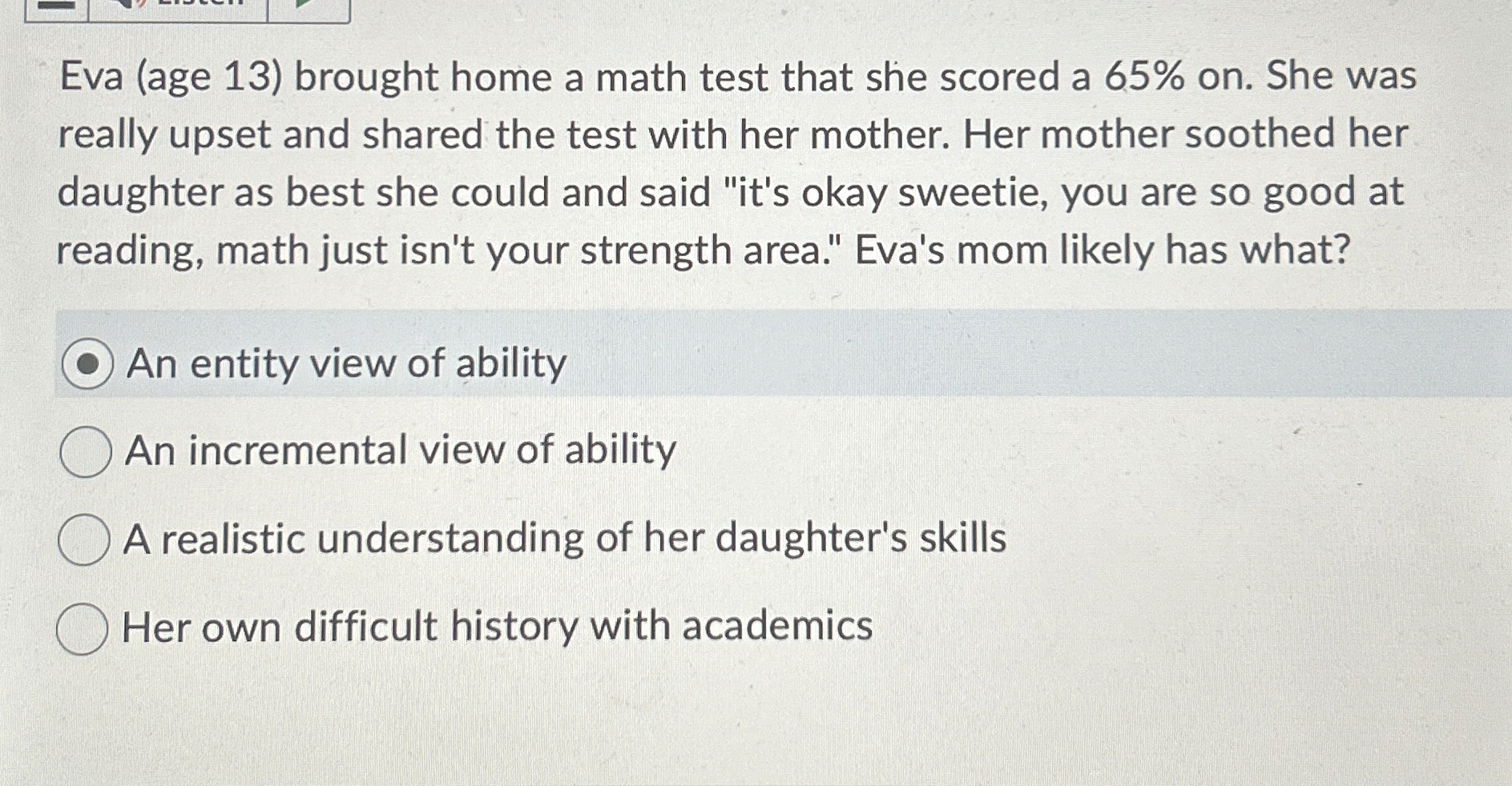 Solved Eva (age 13) ﻿brought home a math test that she | Chegg.com
