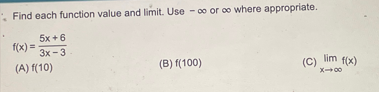 Solved Find each function value and limit. ﻿Use -∞ ﻿or ∞ | Chegg.com