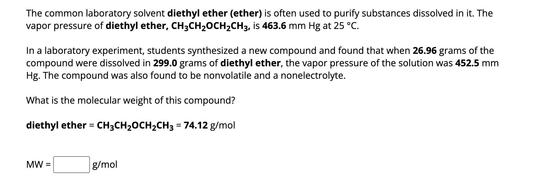 Solved The common laboratory solvent diethyl ether (ether) | Chegg.com