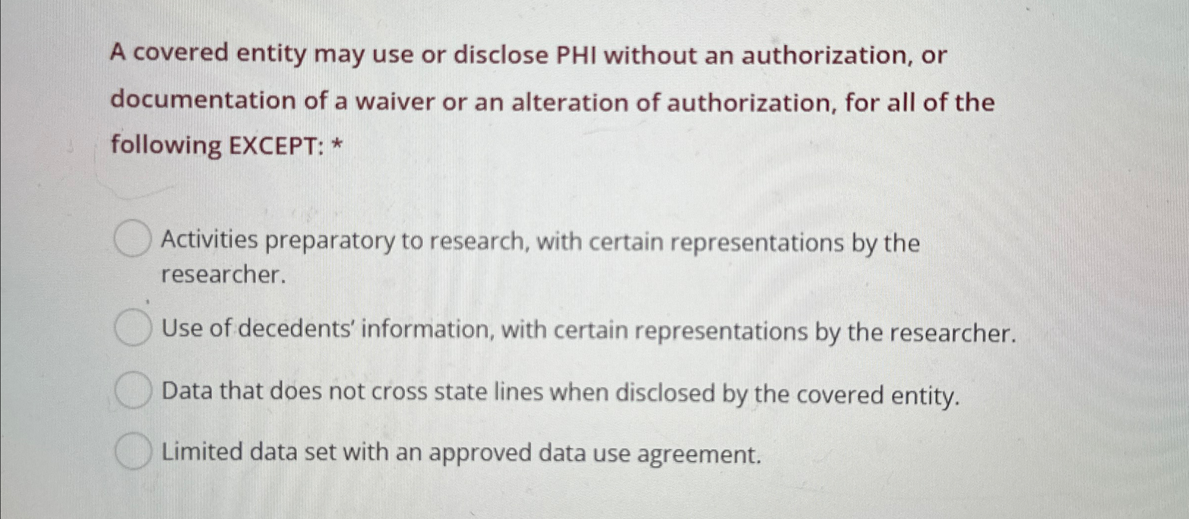 Solved A covered entity may use or disclose PHI without an | Chegg.com