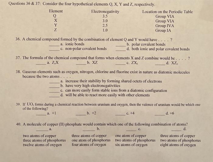 Solved Questions 36 & 37: Consider the four hypothetical | Chegg.com