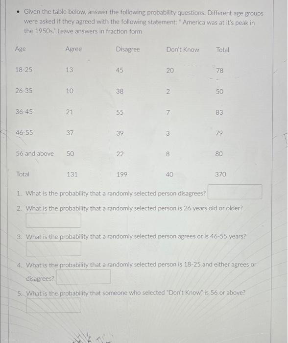 Solved - Given the table below, answer the following | Chegg.com
