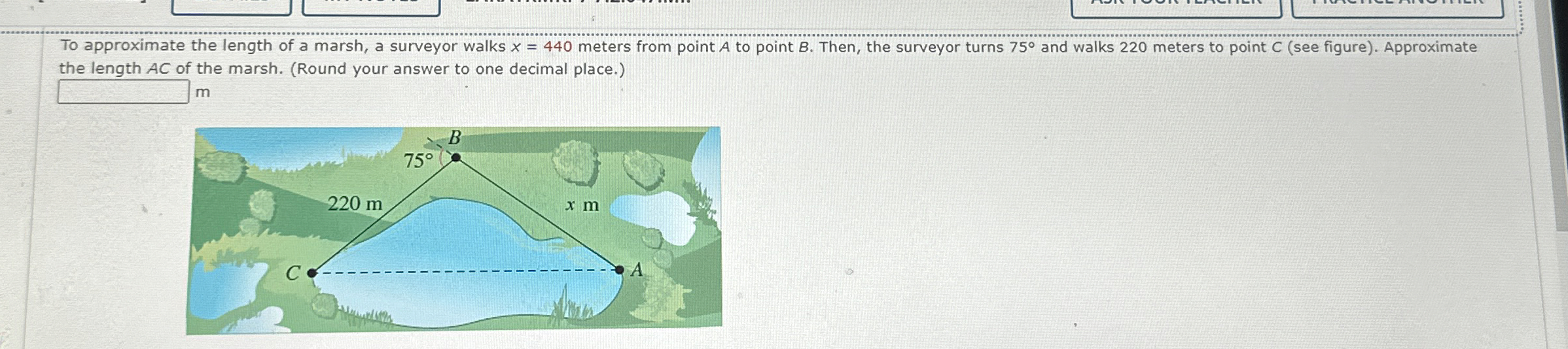 Solved To approximate the length of a marsh, a surveyor | Chegg.com