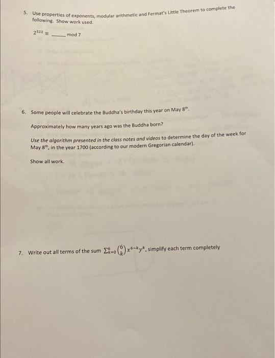 Solved 5. Use properties of exponents, modular arithmetic | Chegg.com