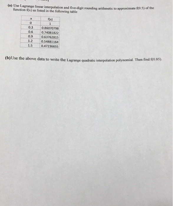 Solved (a) Use Lagrange linear interpolation and five-digit | Chegg.com