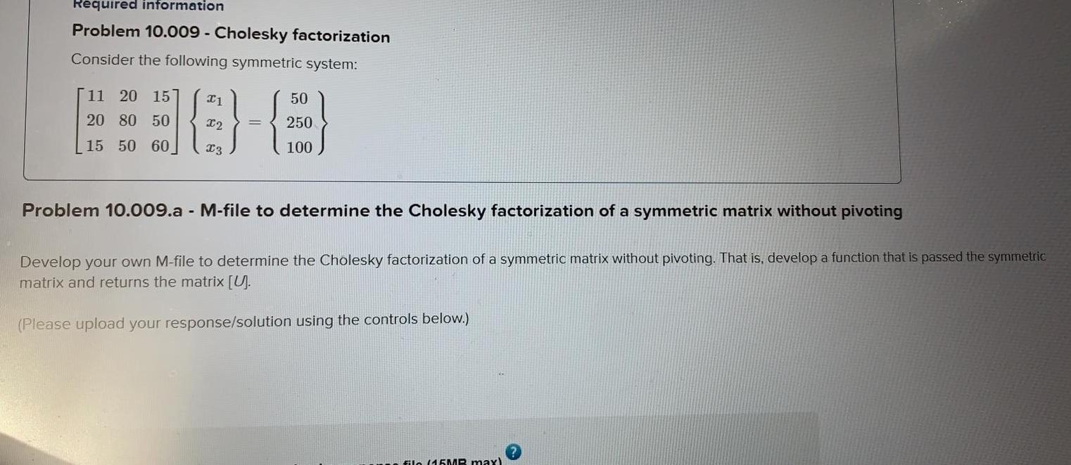 Solved Required information Problem 10.009 - Cholesky | Chegg.com