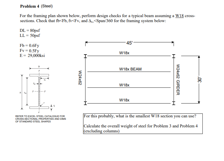 Problem 4 (Steel)For the framing plan shown below, | Chegg.com