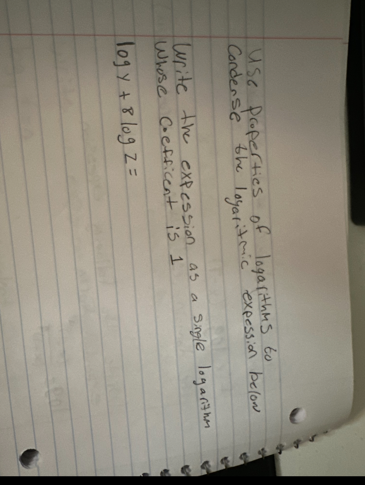 Solved Use properties of logarithms to conderse the | Chegg.com