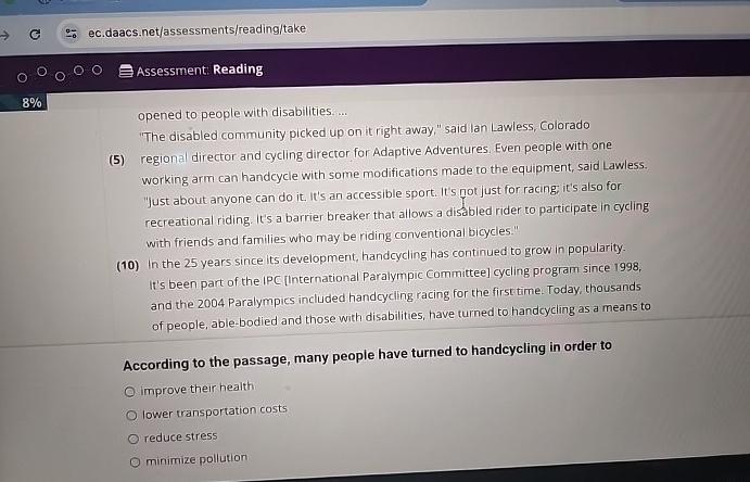 Solved ec.daacs.net/assessments/reading/takeAssessment: | Chegg.com