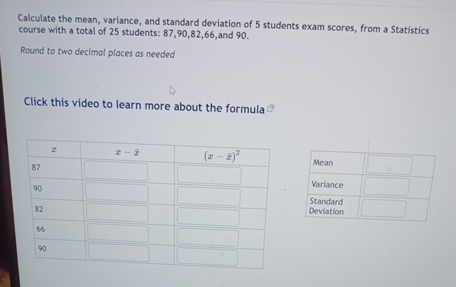 Solved Calculate the mean, variance, and standard deviation | Chegg.com
