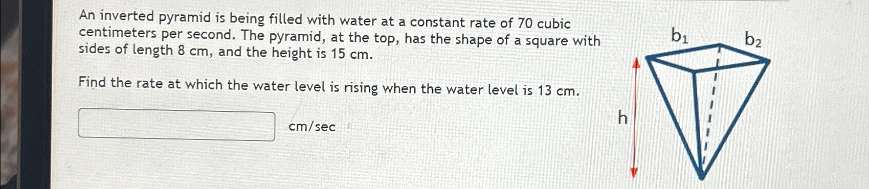 Solved An inverted pyramid is being filled with water at a | Chegg.com