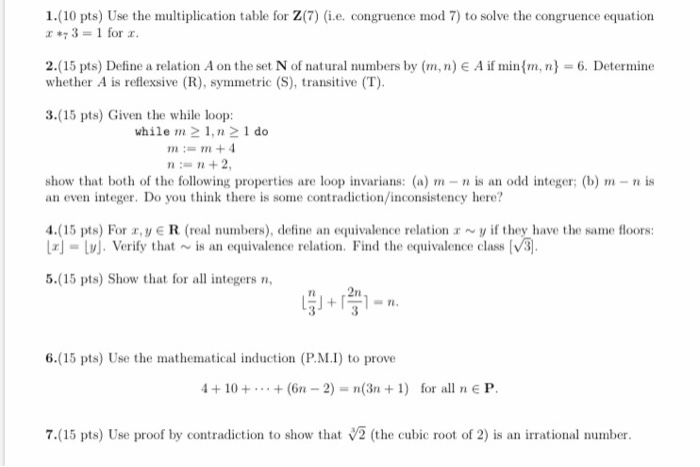 Solved 1.(10 pts) Use the multiplication table for Z(7) | Chegg.com