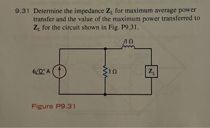 Solved 9.31 Determine the impedance Z, for maximum average | Chegg.com