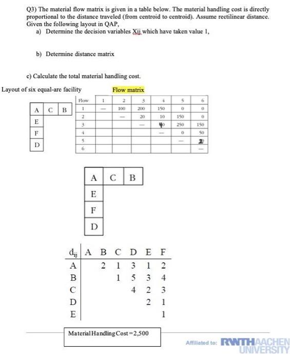 Solved 03) The material flow matrix is given in a table | Chegg.com