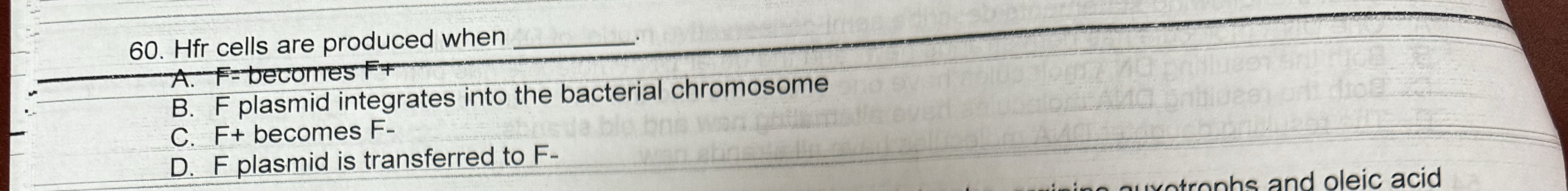 Solved Hfr cells are produced when q, -A. F= ﻿becomes F7B. | Chegg.com