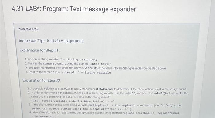 Solved 4.31 LAB*: Program: Text message expander Instructor | Chegg.com