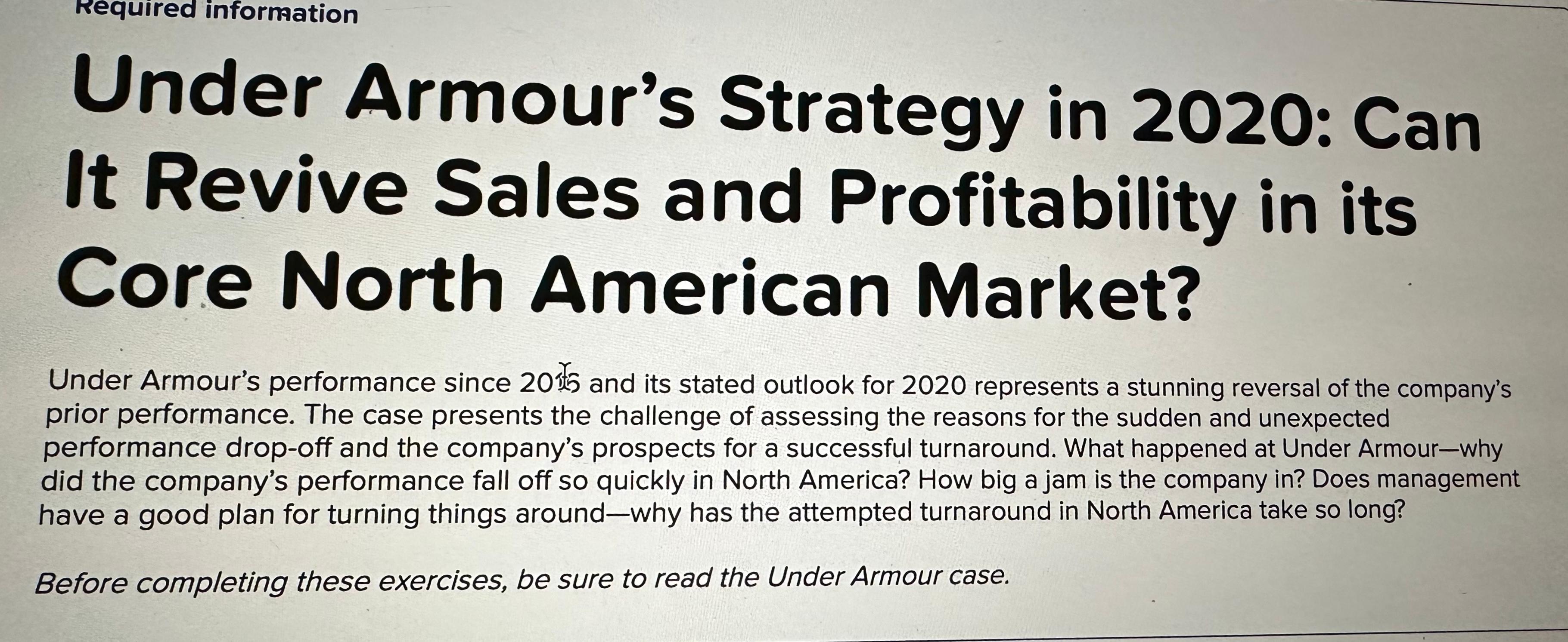 Solved Required informationUnder Armour's Strategy in 2020: | Chegg.com