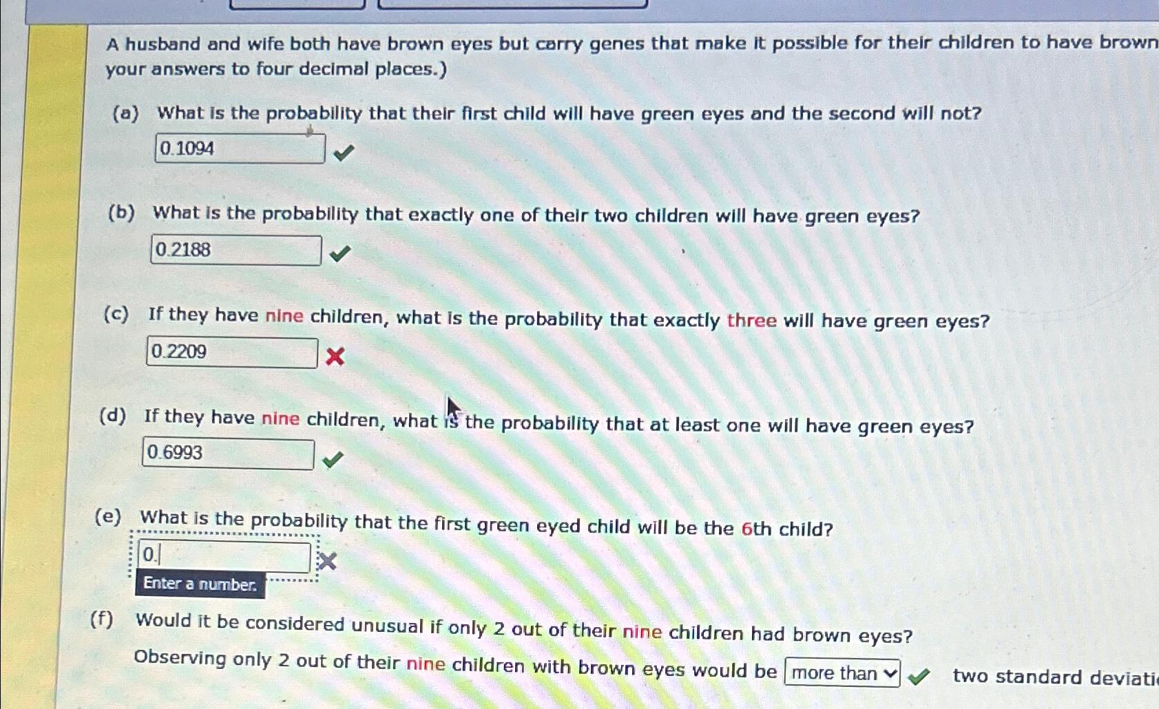 Solved A husband and wife both have brown eyes but carry | Chegg.com