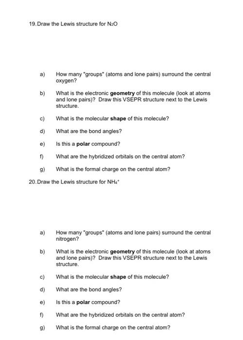 Solved 19. Draw the Lewis structure for N20 c) a) How many | Chegg.com